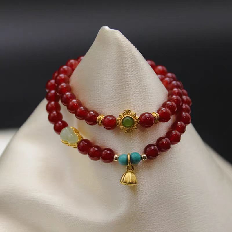 Red Agate Double-Layer Bracelet with Gourd Charm – SoulstoneHouse