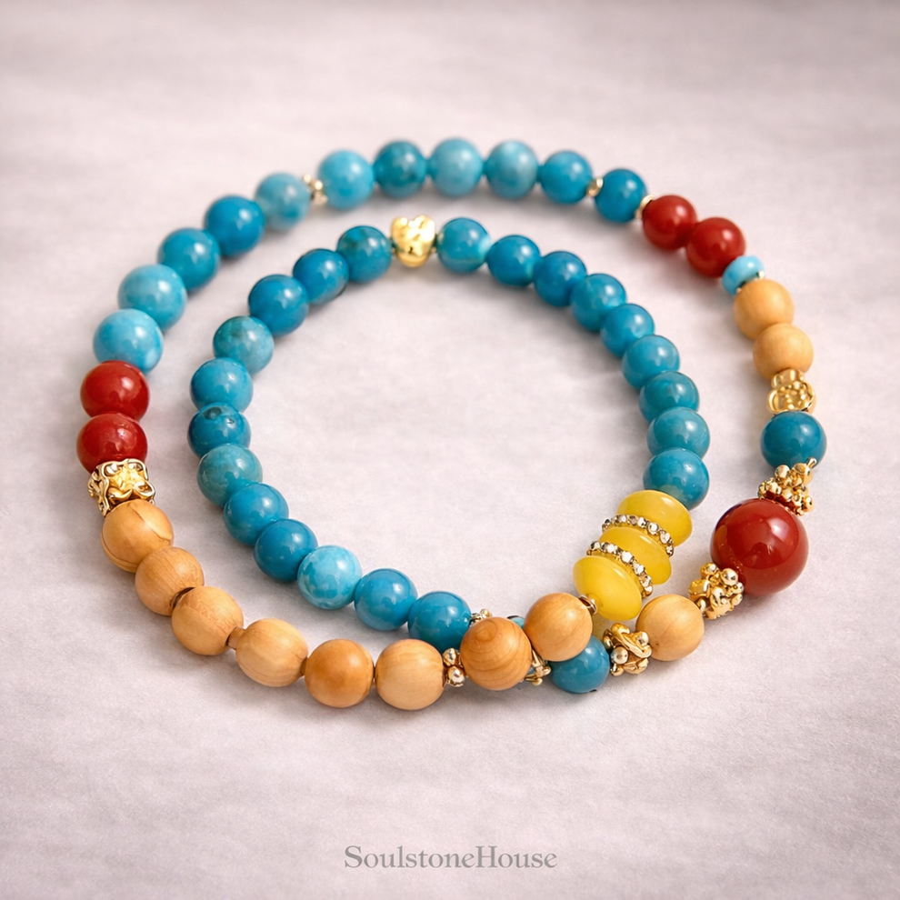 Ocean Crystal Bracelet – Apatite, Red Agate & Amber – SoulstoneHouse
